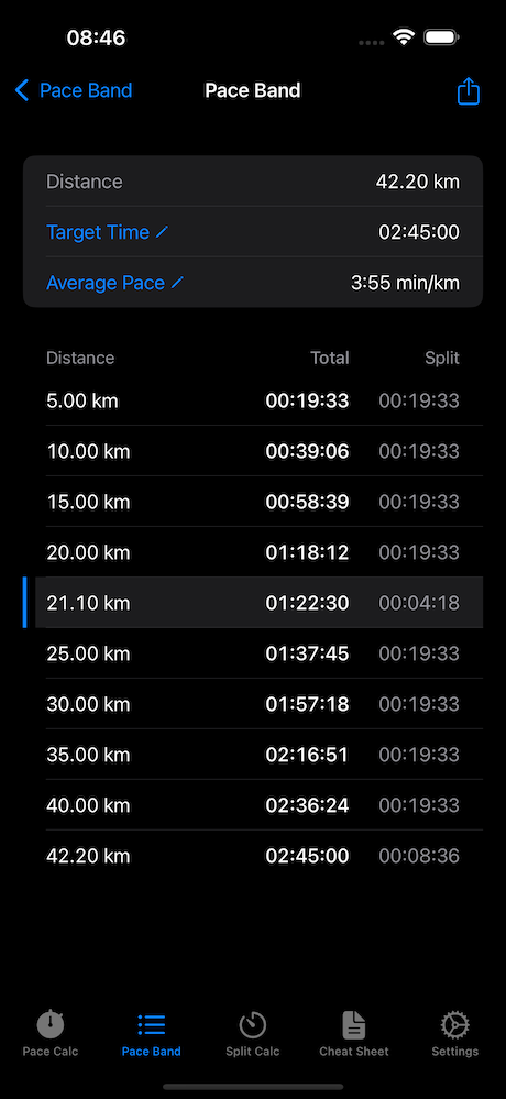 RunningCalc: Pace Calculator, Pace Bands, Split Tracker App