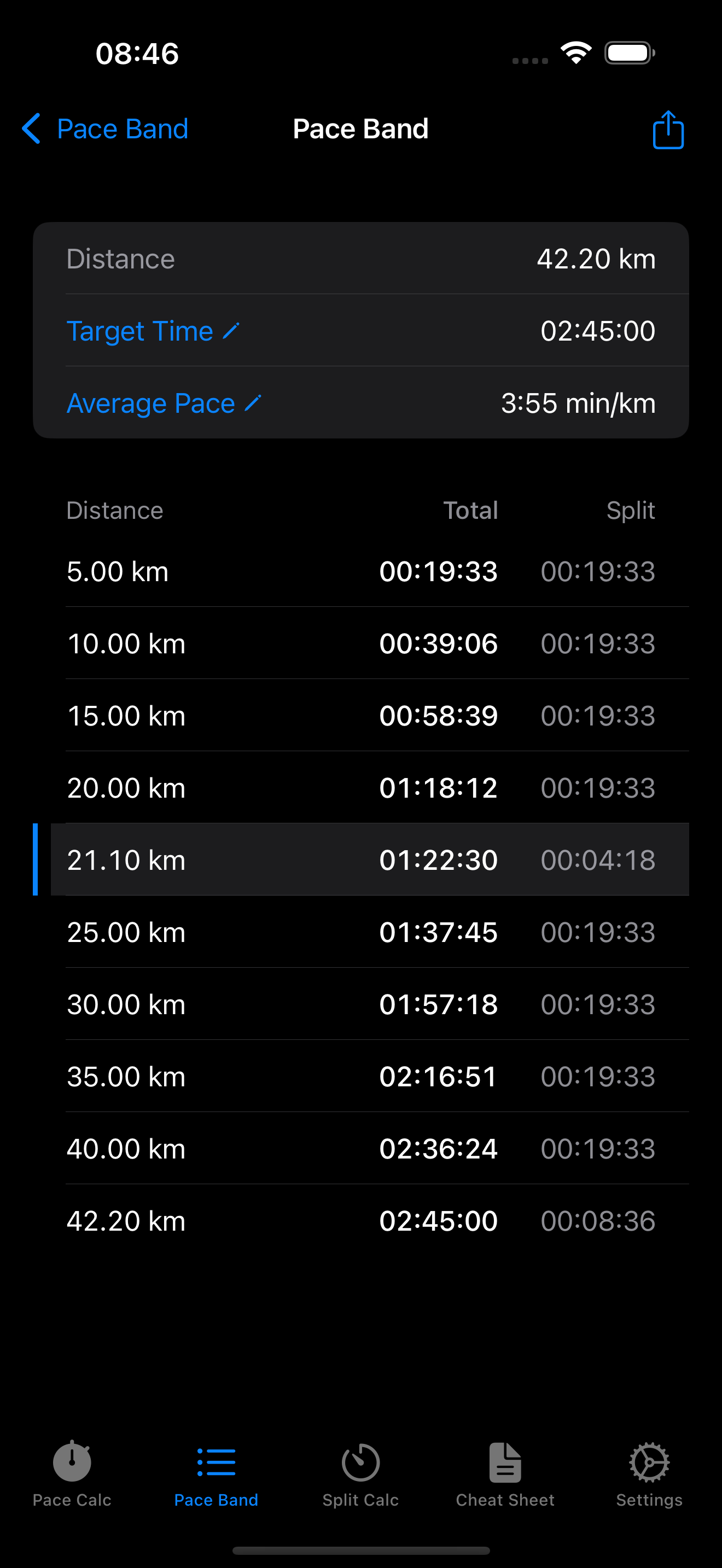 RunningCalc: Pace Calculator, Pace Bands, Split Tracker App